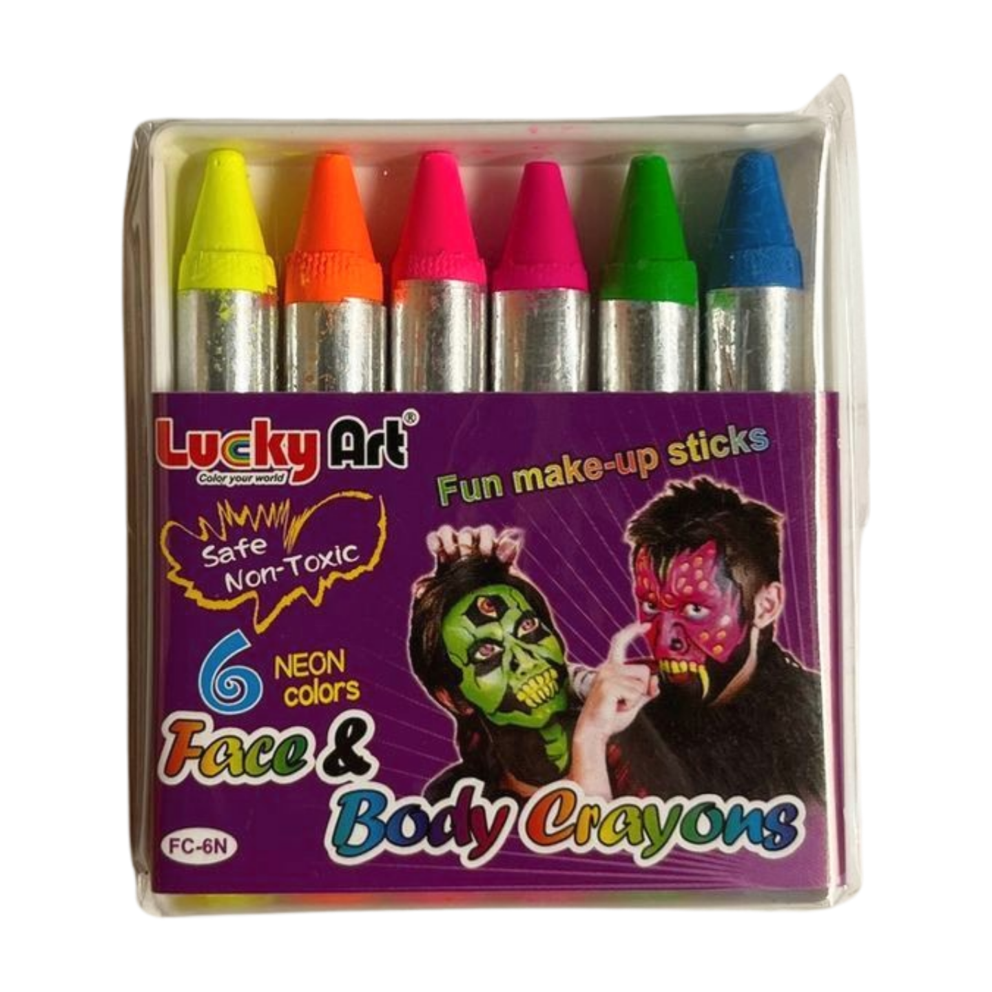 6 Neon Colors Face and Body Crayons